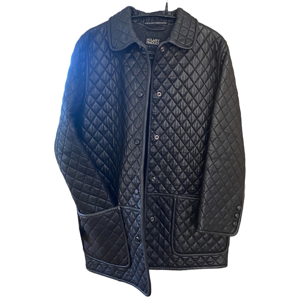 Black Real Fine Leather Quilted Barn Coat Jacket - Gem